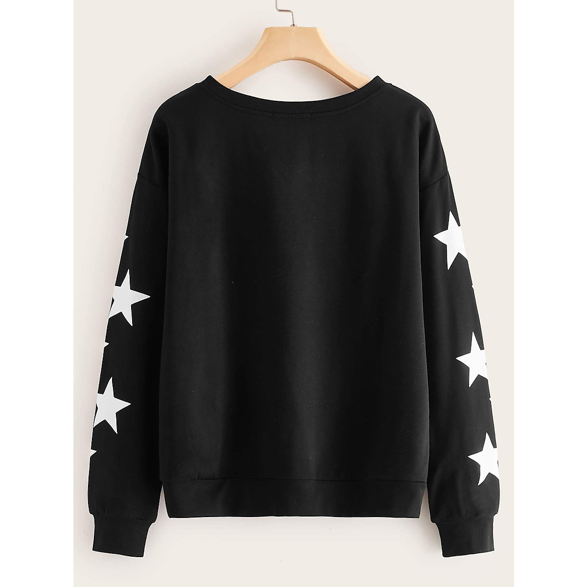 SweatyRocks Women's Long Sleeve Sweatshirt Star Graphic Print Pullover Shirt Top Black X-Small