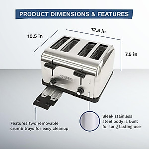 Kratos 29M-011 Four-Slice Commercial Electric Pop-Up Toaster with Wide 1.5" Slots, Stainless Steel Toaster, 120V, 1800 Watts