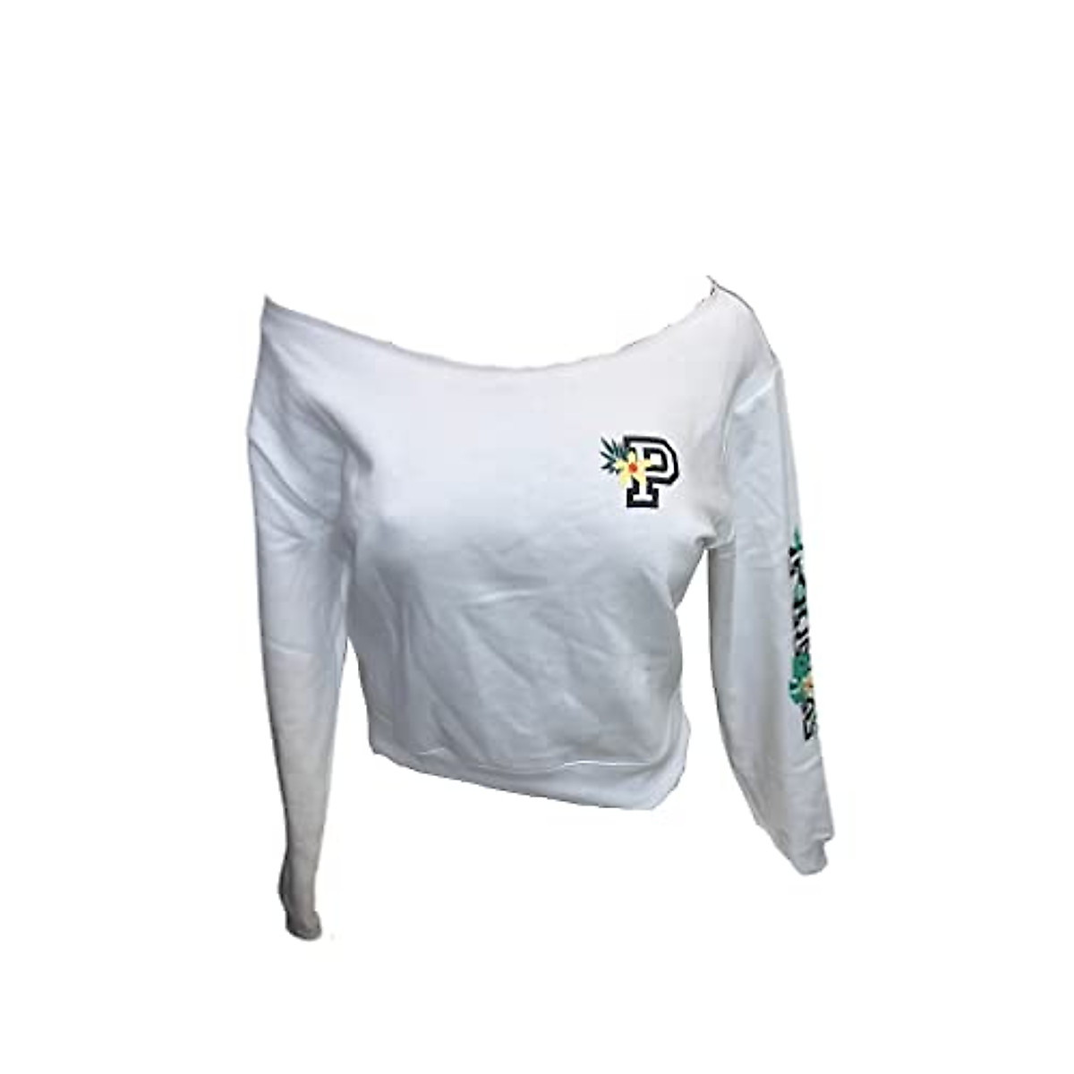 Victoria's Secret Pink Off The Shoulder/Open Neck Sweatshirt Color White/Tropical Size X-Large New