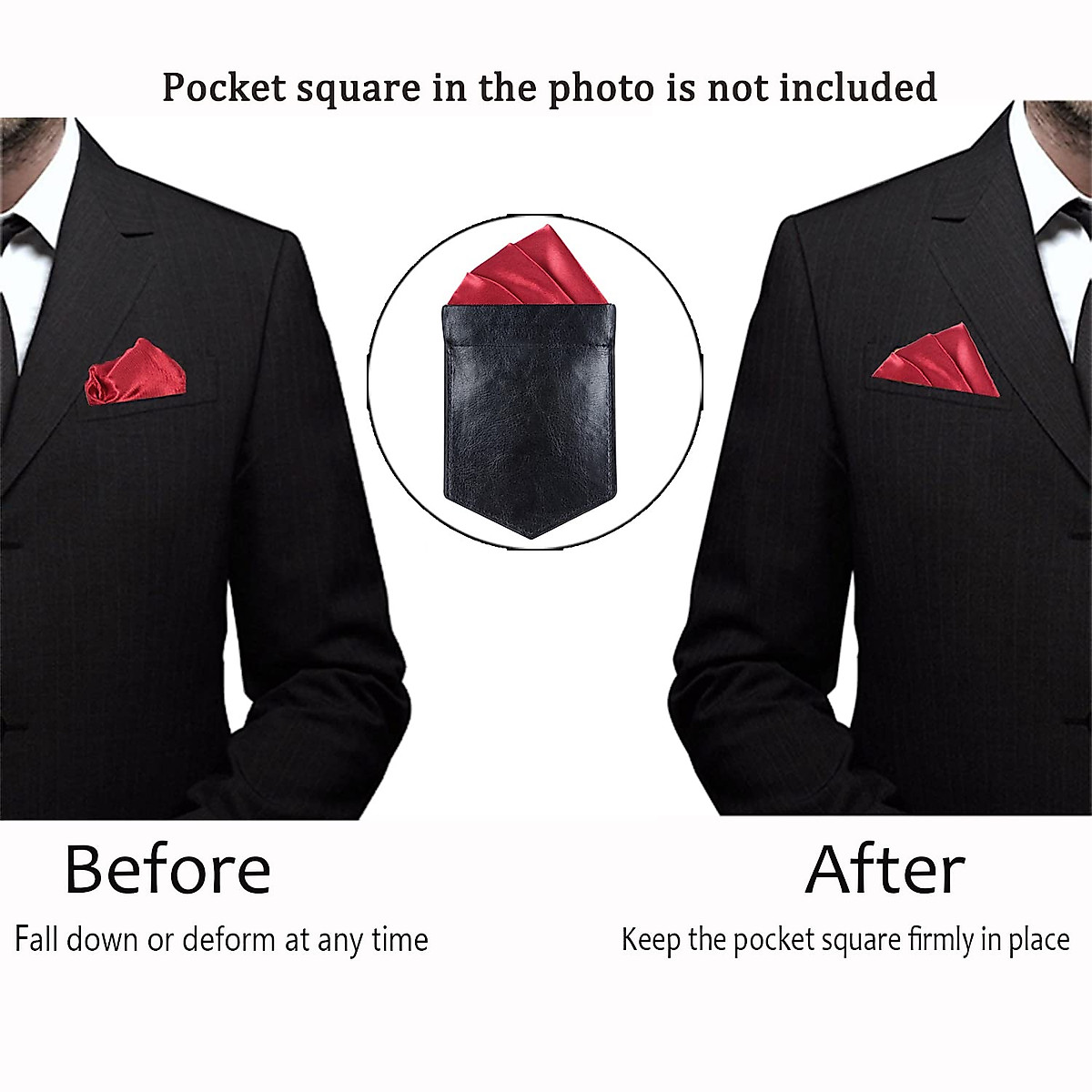 ONLVAN Pocket Square Holder Leather Slim Pocket Square Holder for Men's Suit Handkerchief Keeper (Holder Only)