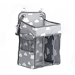 Putybudy Large Capacity Baby Bedside Hanging Organizer, Foldable Baby Crib Diaper Organizer, for Nappy Clothes Toys Milk Bottles, Organiser Diaper Holder Caddy Stacker, Saving Place and Easy Storage