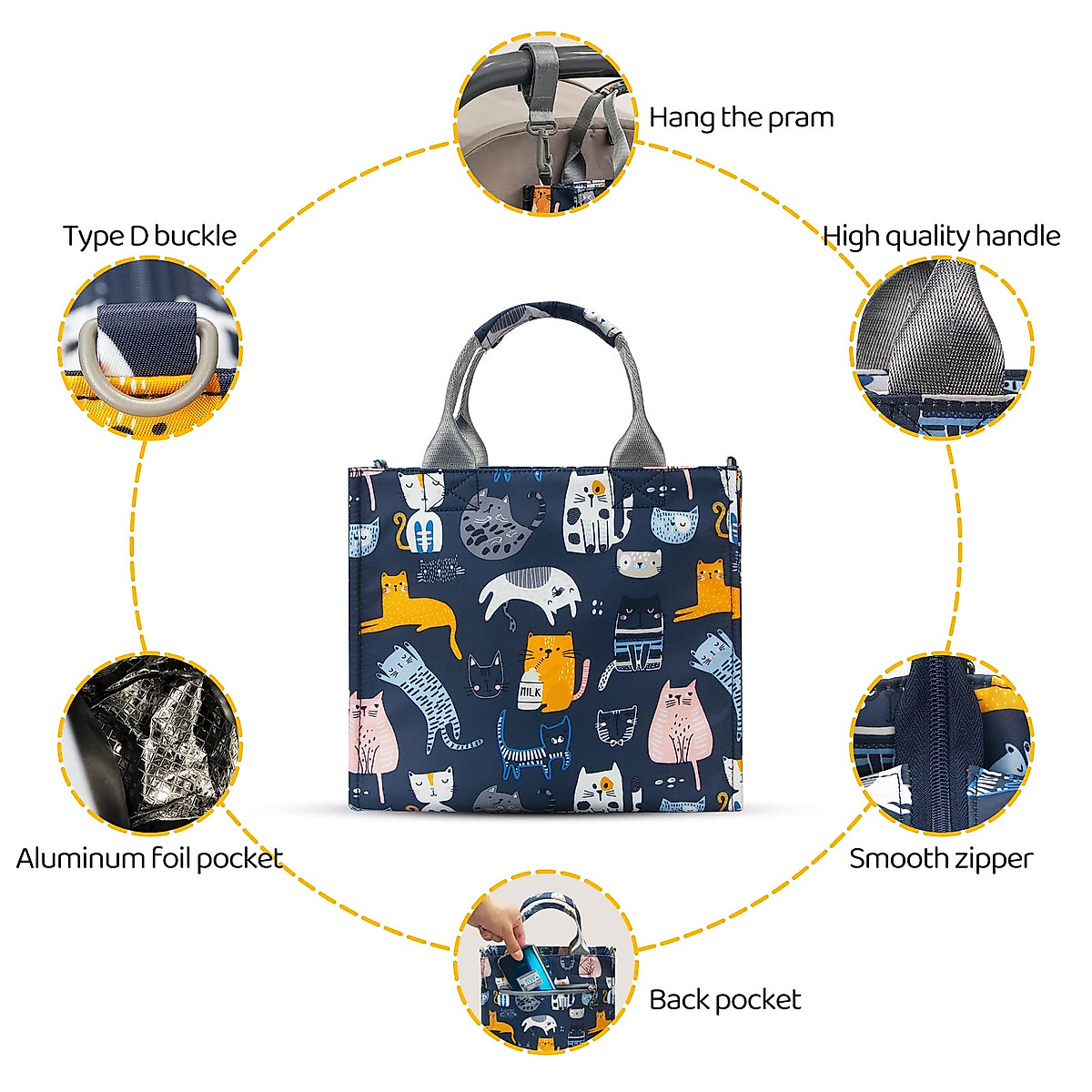 PHEBEN Small Diaper Bags Waterproof Travel Tote Mini Diaper Bag Multi-Function Baby Bags Crossbody Purse(Cat Paradise)