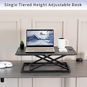 VIVO Ultra-Slim Single Top Height Adjustable Standing Desk Riser, Compact Sit Stand Desktop Converter for Monitor or Laptop, Black, DESK-V001J