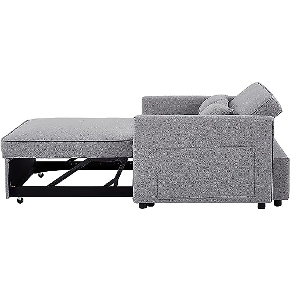 3-in-1 Convertible Upholstered Loveseat Sofa Couch with Pull-Out Sleeper Bed,2-Seat Futon Lounge Recliner Sofá Chair with Adjustable Reclining Backrests,Lumbar Pillows and Side Pockets for Living Room