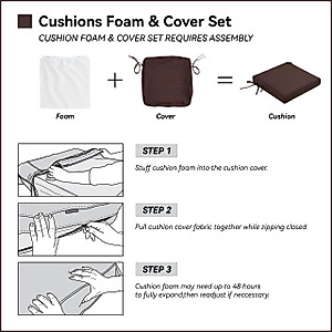 YOOZEKU Patio Chair Cushions Waterproof Outdoor Seat Cushions for Patio Furniture Set of 2 with Ties, 22 x 22 Inch, Coffee