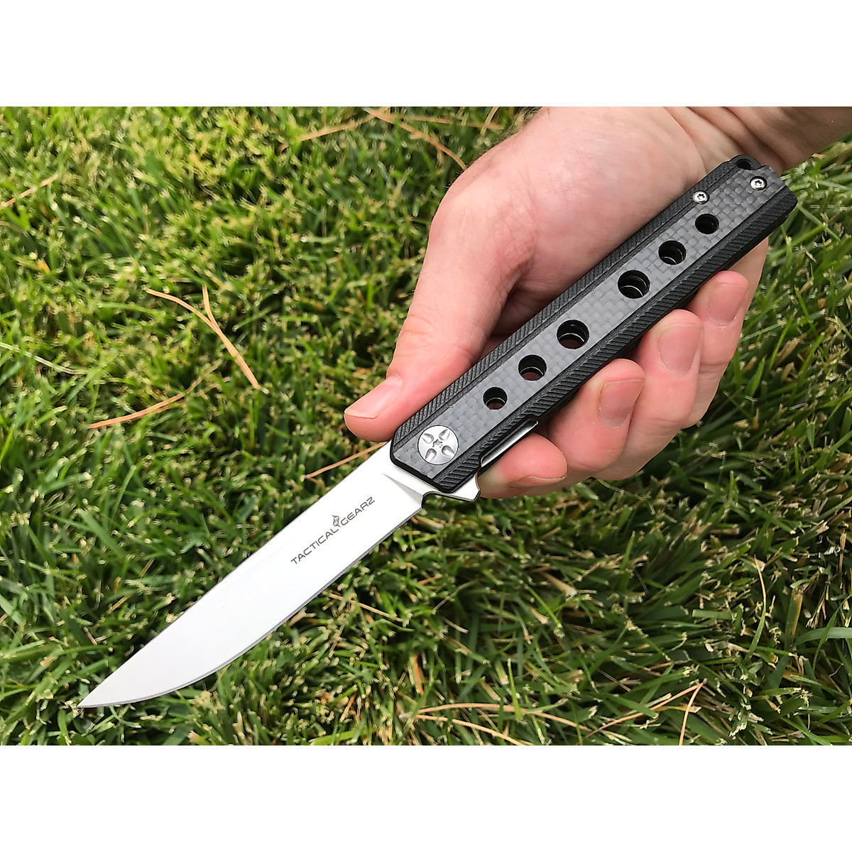 TACTICAL GEARZ Carbon Fiber EDC Pocket Knife! TG Torus, Carbon Fiber Handle! Razor Sharp D2 Steel Blade! Ball Bearing Pivot System Open! Includes Sheath! (Torus)