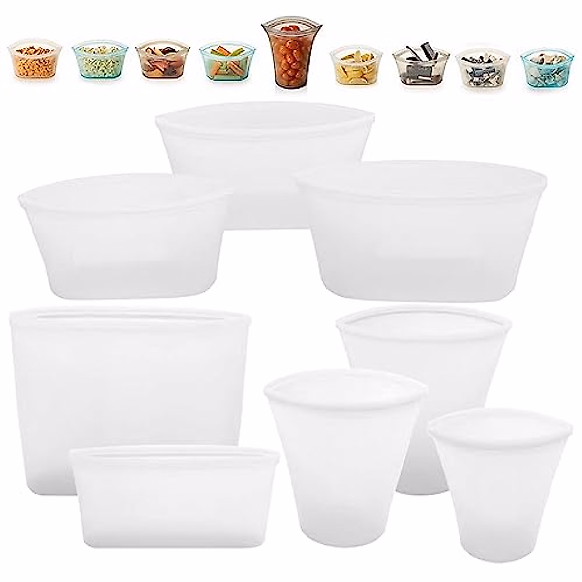 Reusable Food Storage Bags [Full Set of 8] Silicone Containers for Food Storage Freezer,Microwave,And Oven Safe Sandwich Containers Silicone Meal Prep Container,Stand Up Preservation Bag,Easy Cleaning