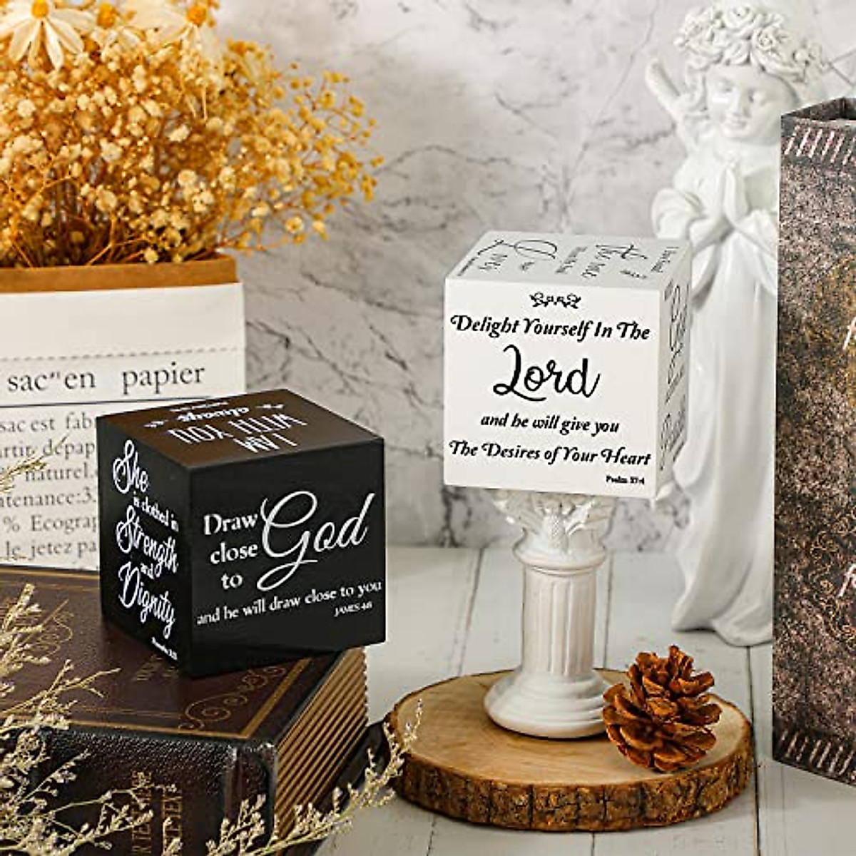 2 Pcs Bible Verse Mini Wood Signs Christian Decor Be Still and Know Religious Sign Wooden Scripture Desk Decor Rustic Bible Verse Blocks Home Scripture Word Plaque, 3.35 Inch (Vivid Style)
