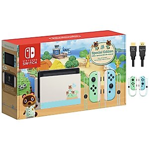Newest Nintendo Switch Animal Crossing: New Horizons Edition 32GB Console - Pastel Green Blue Joy-Con - 6.2" Touchscreen Display, WiFi, Bluetooth + Hubxcel HDMI Accessories Holiday Bundle (Renewed)