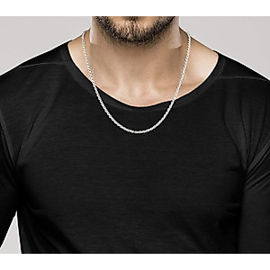 Miabella Solid 925 Sterling Silver Italian 2mm, 3mm Diamond-Cut Braided Rope Chain Necklace for Men Women, 925 Sterling Silver Made in Italy (3mm, Length 22 Inches (men's average length))