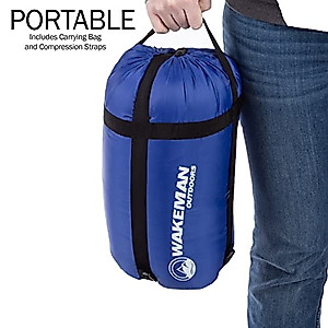 Sleeping Bag - 3 Season Warm and Cool Weather Sleeping Bags for Adults, Teens, and Kids - Lightweight Compact Spring Summer Fall Camping Sleeping Bag - Camping Essentials by Wakeman (Blue)