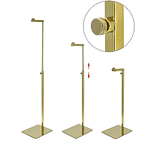 QWORK Purse Display Stands, 2 Pack Polished Gold Handbag Display Holder Jewelry Rack, (15.75" to 27.56") Adjustable Height Retail Countertop Single Hook Display Stand, for Bags,Purses,Wig, Jewelry