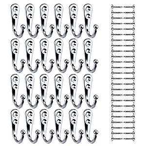 Sunmns 24 Pieces Coat Hooks Single Wall Mounted Robe Hook Hanger with 50 Pieces Screws (Silvery)