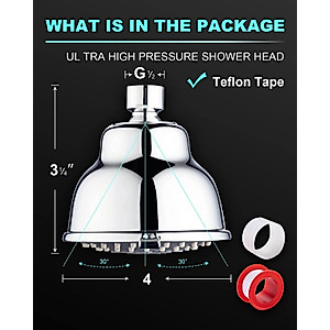 Shower Head High Pressure, Rain Shower Head, 4 Inch Detachable Showerheads, Tool-Free Installation, Automatic Cleaning, 5 Spray Settings, More Water Savings (2.5 GPM)