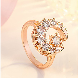 HUKQBUNX 18K gold fashion star moon shining diamond inlaid zircon Multi Gem Cubic Zircon women's wedding engagement diamond ring size 6-10 (Size 7)
