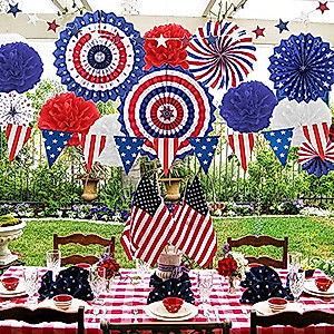 4th of July Decorations 26PCS Patriotic Decorations Set Memorial Election Party Supplies Red White Blue Hanging Paper Fans, USA Flag Pennant, Star Streamer, Pom Poms, Hanging Swirls