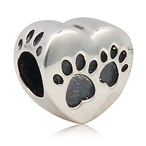 Love Heart Puppy Dog Paw Print 925 Sterling Silver Charms Animal Pet Bead for Pandora Charms Bracelets(D)