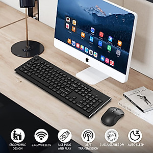 Wireless Keyboard and Mouse Combo, 2.4G Full-Sized Ergonomic Keyboard Mouse Wireless,3 DPI Adjustable Cordless USB Keyboard and Mouse,Full Numpad,Quiet Click for Computer/Laptop/Windows/Mac