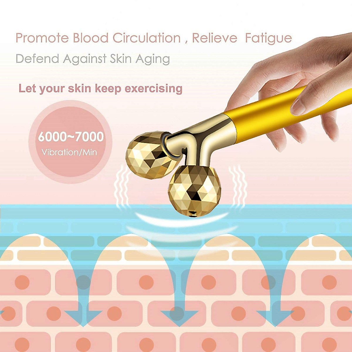 Amirce Face Massager Roller Golden 3D Roller Electric Facial Roller and T Shape Facial Roller Massager Kit Face Roller