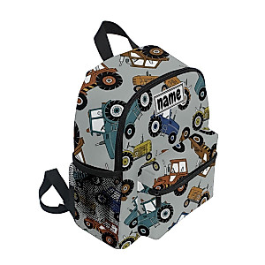 Glaphy Custom Kid's Name Backpack Tractors Car Green Toddler Backpack for Daycare Travel Personalized Name Preschool Bookbag for Boys Girls