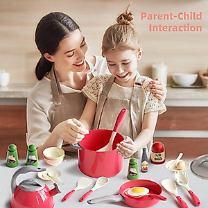 28℃ 32PCS Play Kitchen Accessories Toy,Kids Pretend Cooking Toys with Play Pots and Pans,Toddler Pretend Cooking Playset with Vegetables,Play Kitchen Toys for Girls Boys(Red).