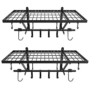 lesolar Garage Wall Shelves 2 Pack 14.2"x31.5" Garage Shelving Wall Mount for Storage Rack Garage Wall Organizer Floating Shelves Includes 4 Bike and 16 Tool Hooks 500lbs Capacity