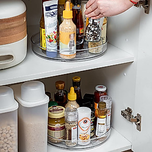 CXRYLZ 2 Pack 10.6 inch Lazy Susan Cabinet Organizer, PET Rotating Storage Rack, Spice Organizer Storage Cabinet, Plastic Lazy Susan Turntable for Fridge Pantry Kitchen Bathroom Bedroom