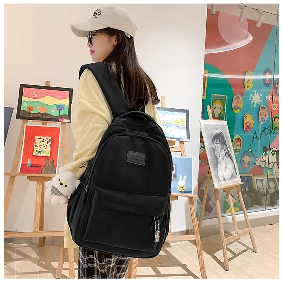 GRYPIT Kawaii Cute Backpack with Cute Accessories Kawaii Aesthetic Backpack with Bag Charm (Black)