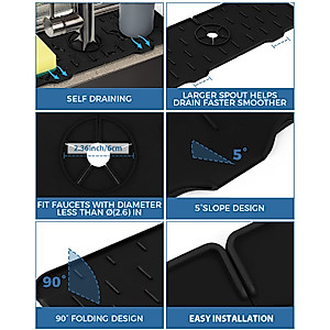 Kitchen Sink Splash Guard - Silicone Faucet Handle Drip Catcher Tray, Dish Soap Dispenser and Sponge Holder Mat Behind Faucet, Kitchen Guard Gadgets Sink Accessories for Kitchen Counter and Bathroom