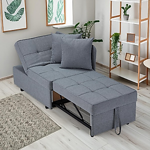 BUPPLEE 4-1 Convertible Sleeper Chair Bed, Sleeping Chairs for Adults, Sleeper Sofa Bed with 2 Pillows & Adjustable Backrest for Small Loft Apartment Office Living Room,Dark Gray