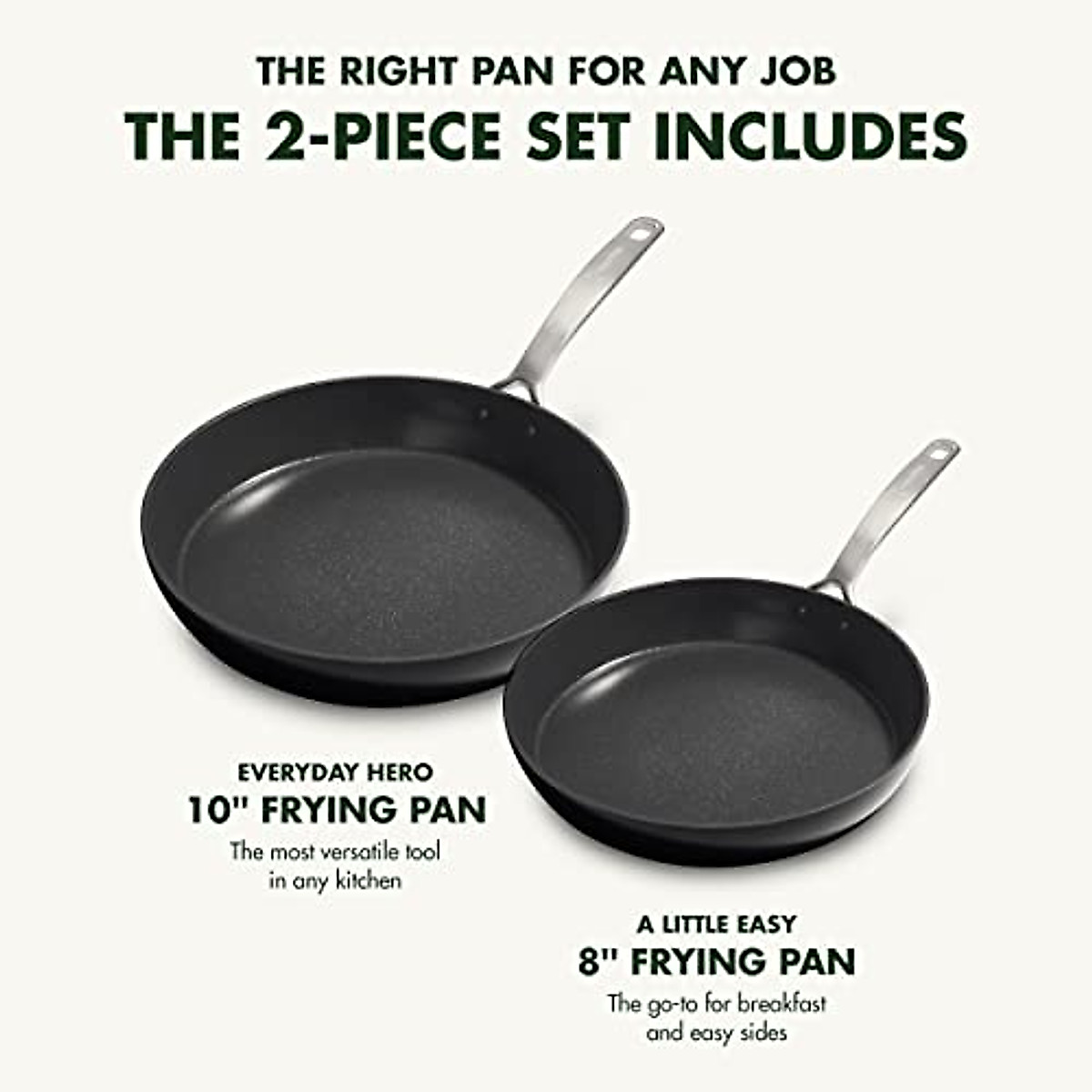 GreenPan SearSmart Hard Anodized Healthy Ceramic Nonstick, 8" and 10" Frying Pan Skillet Set, PFAS-Free, Textured Surface, Dishwasher Safe, Black