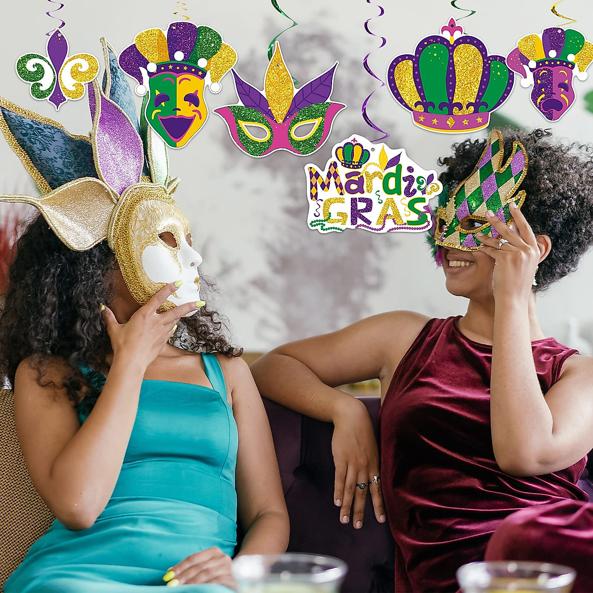 FANCY LAND Mardi Gras Hanging Decoration 30PCS Mardi Gras Swirls Ceiling Carnival Party Decoration