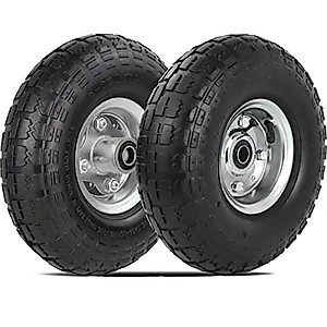 4 Pack 4.10/3.50-4" Pneumatic Air Filled Heavy-Duty Wheels/Tires,10" All Purpose Utility Wheels/Tires for Hand Truck/Gorilla Utility Cart/Garden Cart,5/8" Center Bearing,2.25" Offset Hub…