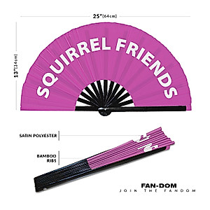 Squirrel Friends Hand Fan Foldable Bamboo Circuit Hand Fan Funny Gag Slang Words Expressions Statement Gifts Festival Accessories Rave Handheld Circuit Event Fan Clack Fans (Pink)