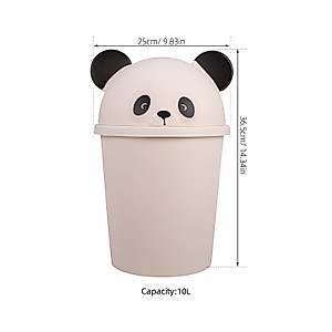 Luxshiny 10L Cartoon Panda Trash Can Plastic Garbage Bin with Lid Garbage Can Rubbish Pail Waste Basket Toilet Paper Bucket for Bathroom Kitchen Office Dorm