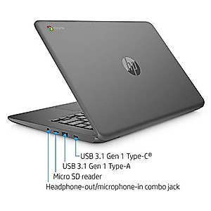 2021 HP Premium Chromebook 14" HD Touchscreen Laptop, Intel Celeron N3350 Dual-core (up to 2.4GHz), 4GB RAM, 32GB eMMC, 10+ Hours Battery, HD Webcam, USB-A&C, Chrome OS, WiFi w/Marxsol Cables