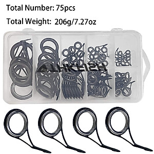 THKFISH Fishing Rod Guide Repair Kit Spinning Rod Guides Ceramics Stainless Steel Carbon Guide Repair 8 Sizes Black 75pcs