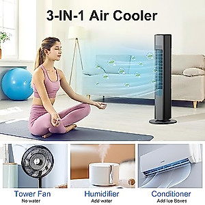 Cozzyben Cooling Tower Fan Standing Floor Fans Bladeless Portable Evaporative Air Cooler Ventless Ac Unit no Window for Room Bedroom Indoor Home