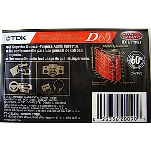 TDK D60 ICE I/Type I Dynamic Performance High Output Audio Cassette Tape - A superior general-purpose audio cassette