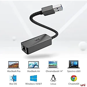 USB to Ethernet Adapter, uni Driver Free USB 3.0 to 100/1000 Gigabit Ethernet LAN Network Adapter, RJ45 Internet Adapter Compatible with MacBook, Surface, Laptop PC with Windows, XP, Vista, Mac/Linux