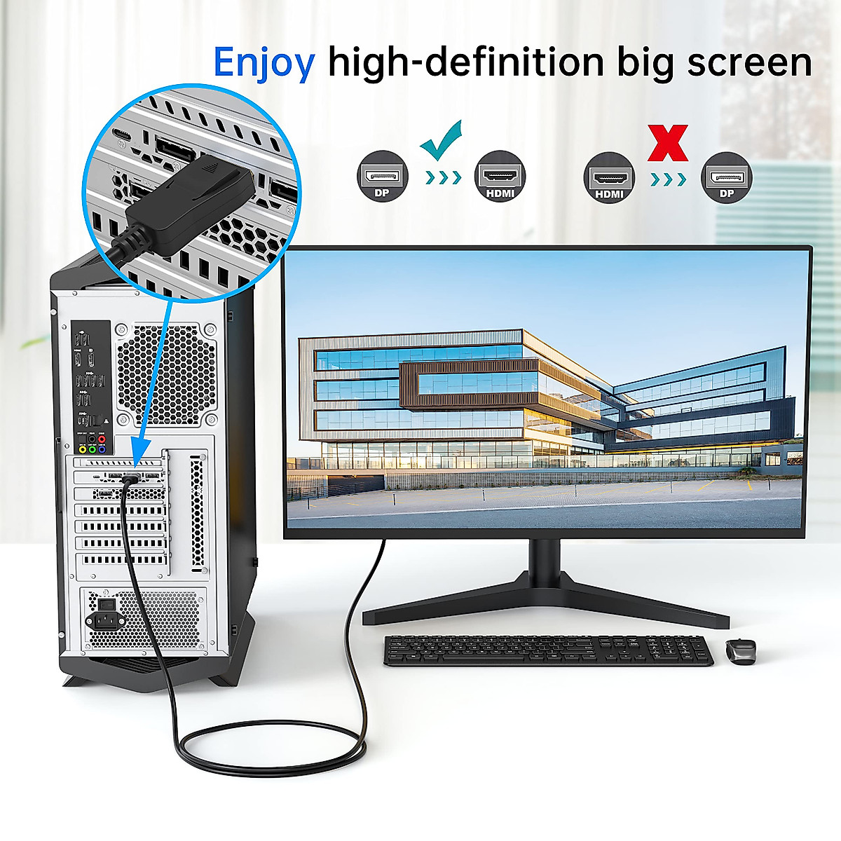 UKYEE Displayport to HDMI Cable 6FT/1.83M 2-Pack, Display Port (DP) to HDMI Adapter 6FT Male to Male Cord Converter for PCs to HDTV, Monitor, Projector.