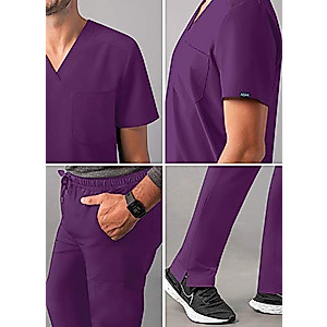Adar Addition Go-Basic Scrub Set for Men - Classic V-Neck Scrub Top & Cargo Scrub Pants - A9300 - Eggplant - M