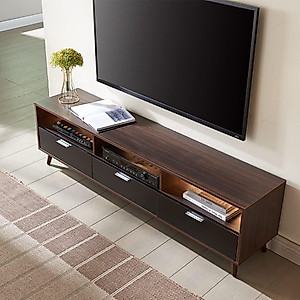 LED TV Cabinet TV Stand, 63 inch Media Console with LED Light, Entertainment Center, for TV up to 70 inch, Storage Cabinet TV Console for Living Room, Walnut Color