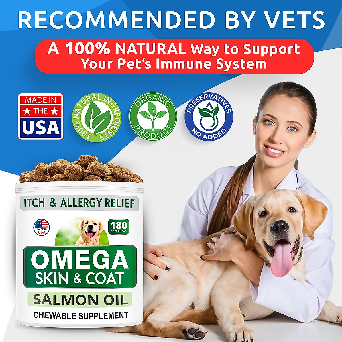 BARK&SPARK Omega 3 for Dogs - 160 Fish Oil Treats for Dogs - Skin and Coat Supplement - EPA & DHA Fatty Acids - Canine Salmon Oil - Anchovy