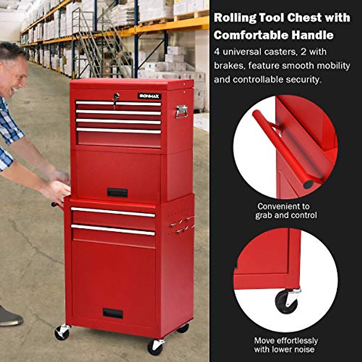 Goplus 6-Drawer Rolling Tool Chest, 3-in-1 Tool Box Organizer w/ Auto Locking System & Lockable Wheels & Sliding Drawers & Detachable Top, Tool Storage Cabinet for Garage Workshop, Red