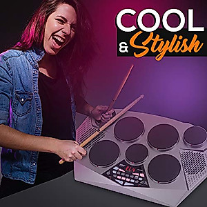 Pyle Pro Electronic Drum kit - Portable Electric Tabletop Drum Set Machine with Digital Panel, 7 Drum Pad, Hi-Hat / Kick Bass Pedal Controller USB AUX -Tom Toms, Hi-Hat, Snare Drums, Cymbals - PTED06