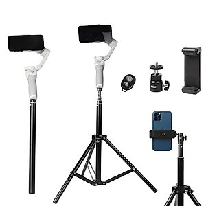 PellKing 2in1 Tripod Extension Rod 59in Adjustable Selfie Stick with Phone Clip for DJI OM4 SE 5/Osmo Mobile 6 3 2/Feiyu Zhiyun and More Hand Held Gimbal Stabilizer Accessories