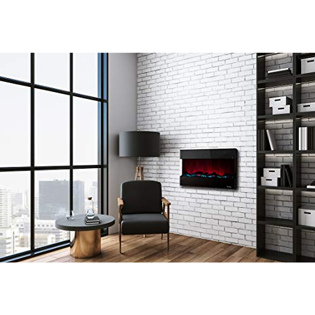 e-Flame USA Hampshire 36-inch Wall Mount/Wall Insert LED Electric Fireplace Heater with Timer - Realistic 3-D Logs and Fire Effect