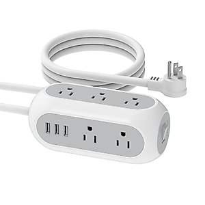 Surge Protector Power Strip with 3 USB, TESSAN Flat Plug Dorm Extension Cord with Multiple Outlets, Mountable 8 Widely Spaced Outlets, 1050J Protection, 6.5 Feet Desk Charging Station for Office