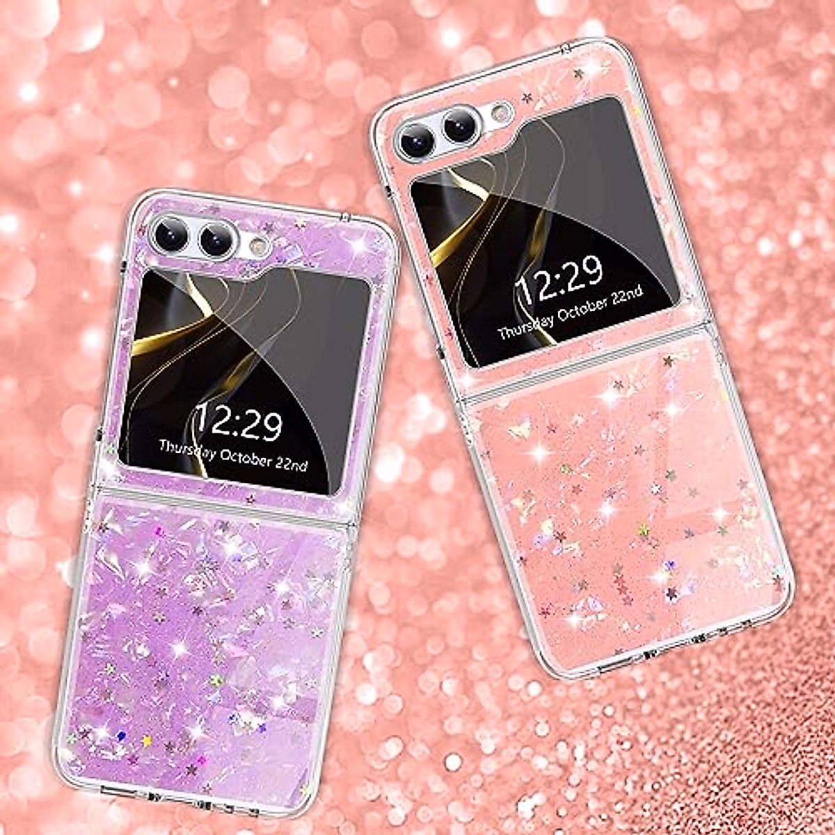 MOWIM Compatible Samsung Galaxy Z Flip 5 for Women Girls, Stylish Pretty Glitter Crystal Bling Sparkly Anti-Scratch Shockproof Protective Phone Cover for Samsung Galaxy Z Flip 5-Pink